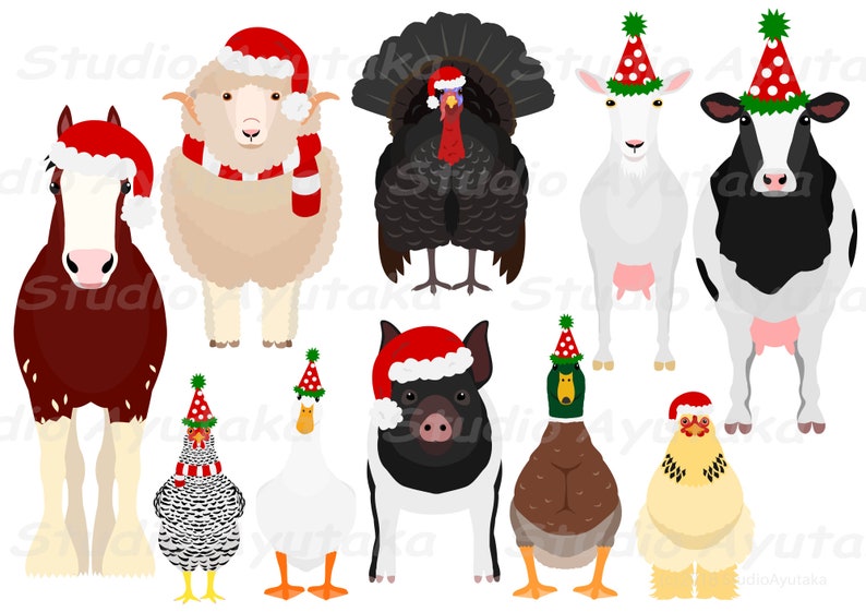 Christmas Farm Animals Bundle Ai Pdf Png - Etsy