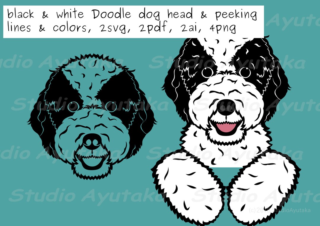 Black&white Doodle Dog Peeking and Head Line Art Bundle, Svg, Png, Ai ...