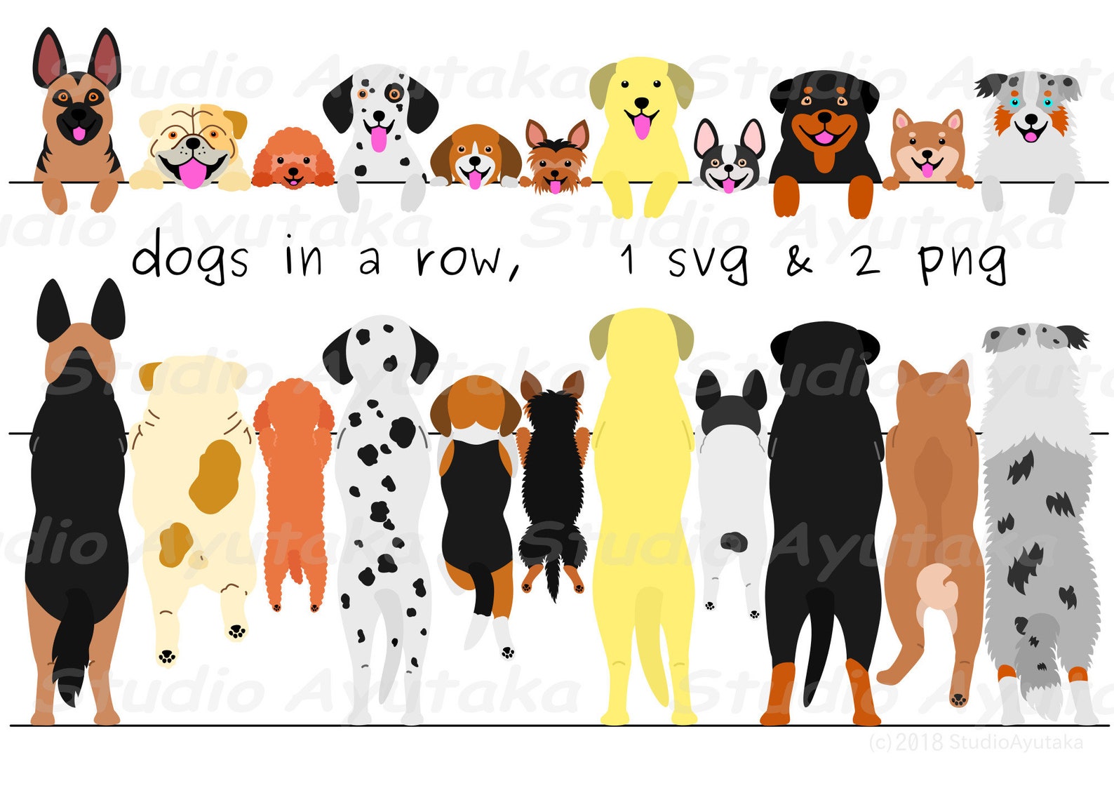 Dogs Standing in a Row, Front and Back, Svg, Png - Etsy
