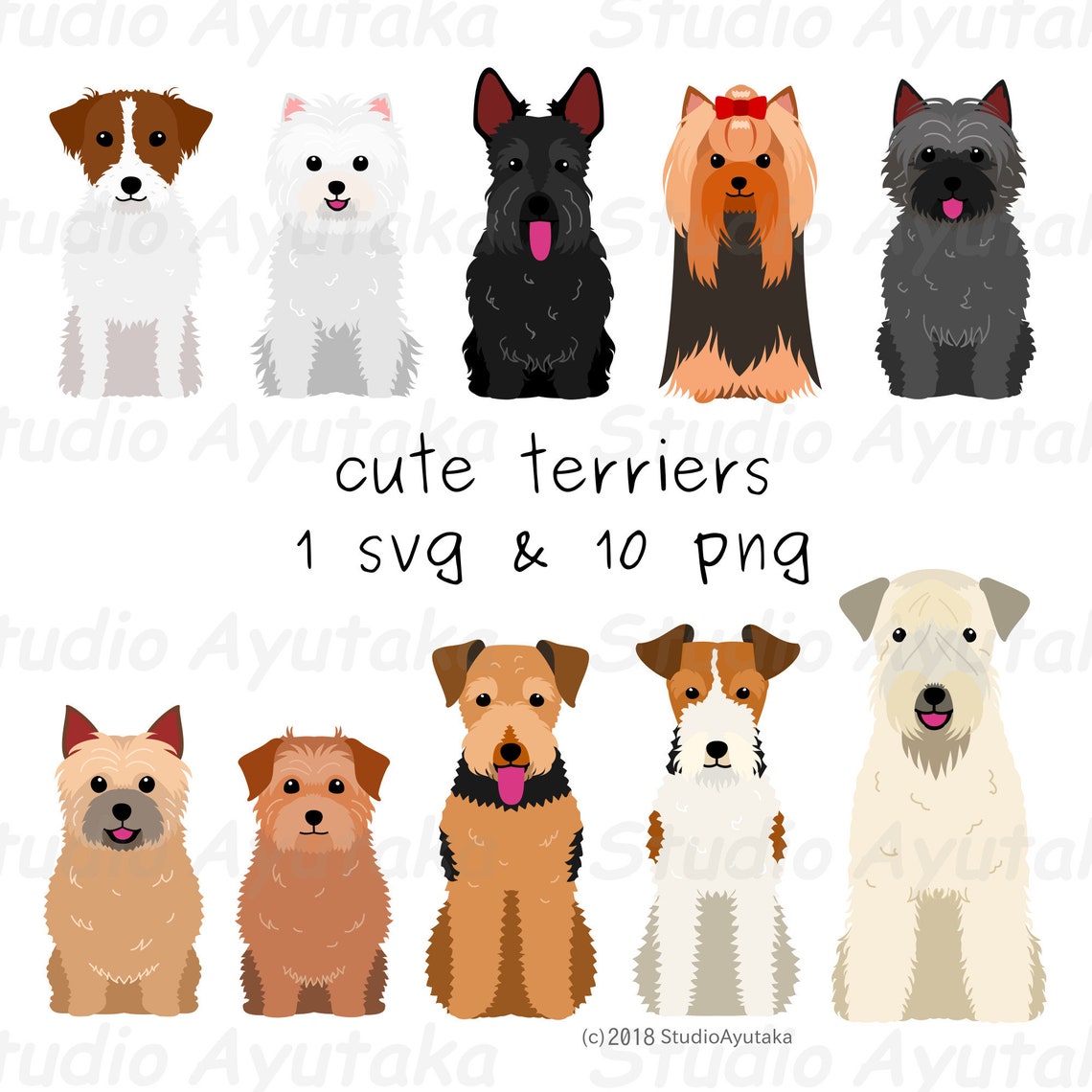 10 Cute Terriers Sitting Set Svg Png | Etsy