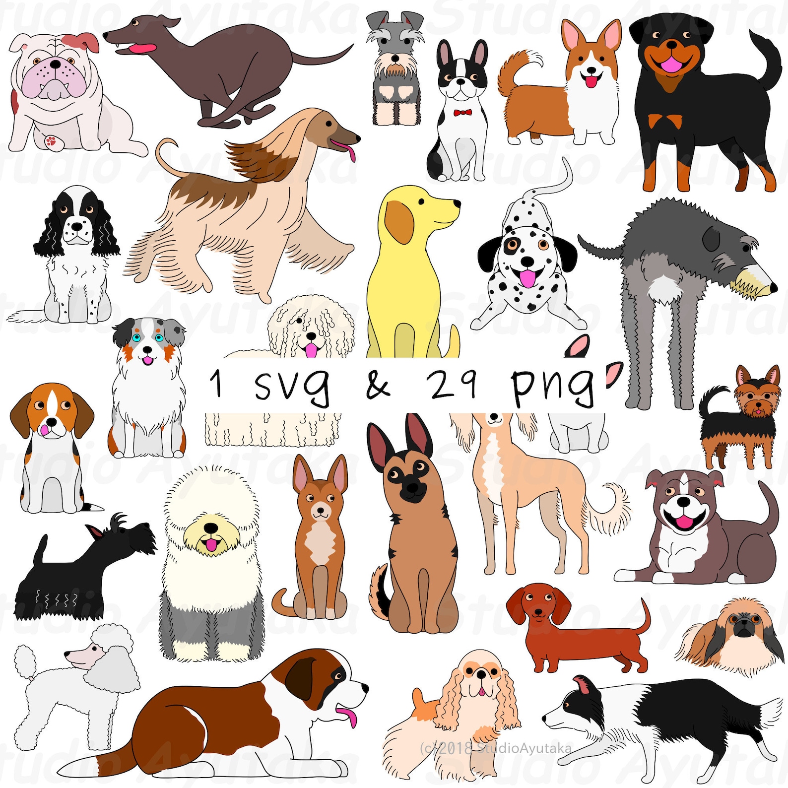 28doodle Dogs Set With Colors Svg Png | Etsy