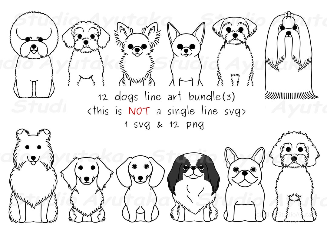 12 Dogs Line Art Bundle(3), Svg, Png, Illustration, Digital Drawing ...