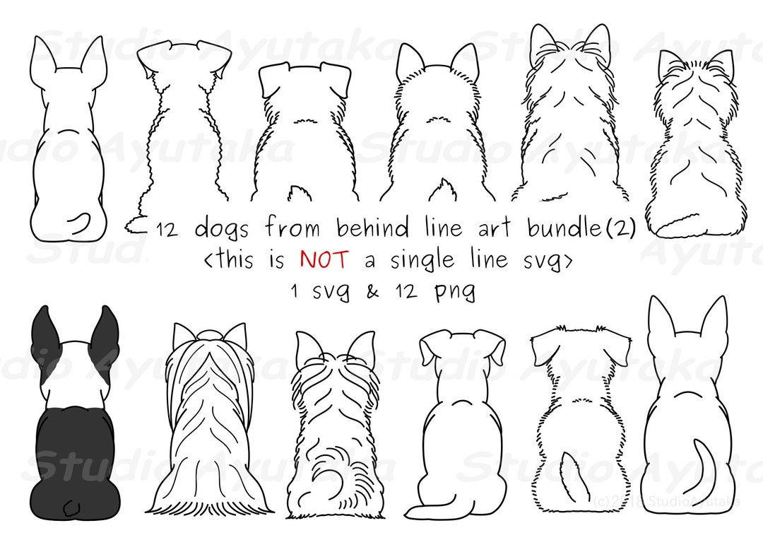 12 Dogs Back Line Art Bundle(2), Svg, Png,illustration, Digital Drawing ...