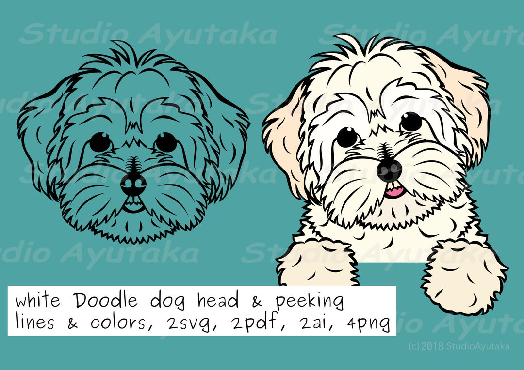 White Doodle Dog Peeking and Head Line Art Bundle, Svg, Png, Ai, Pdf - Etsy