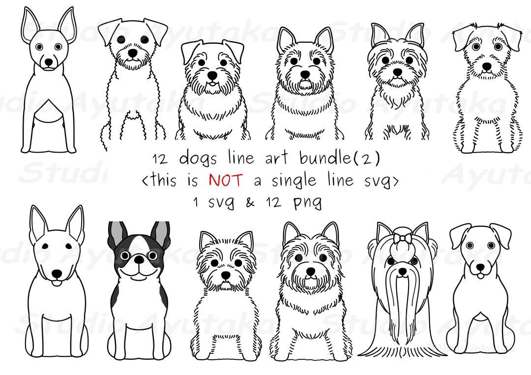 12 Dogs Line Art Bundle(2), Svg, Png, Handmade, Illustration, Digital ...