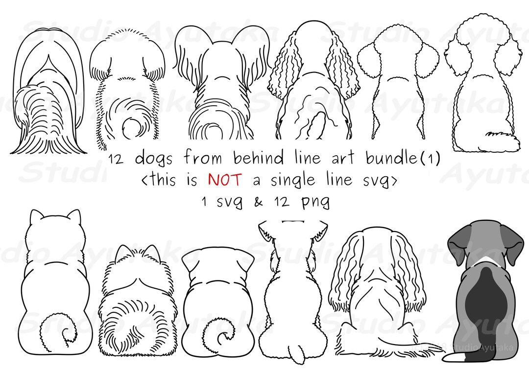 12 Dogs Back Line Art Bundle(1), Svg, Png, Handmade, Illustration ...