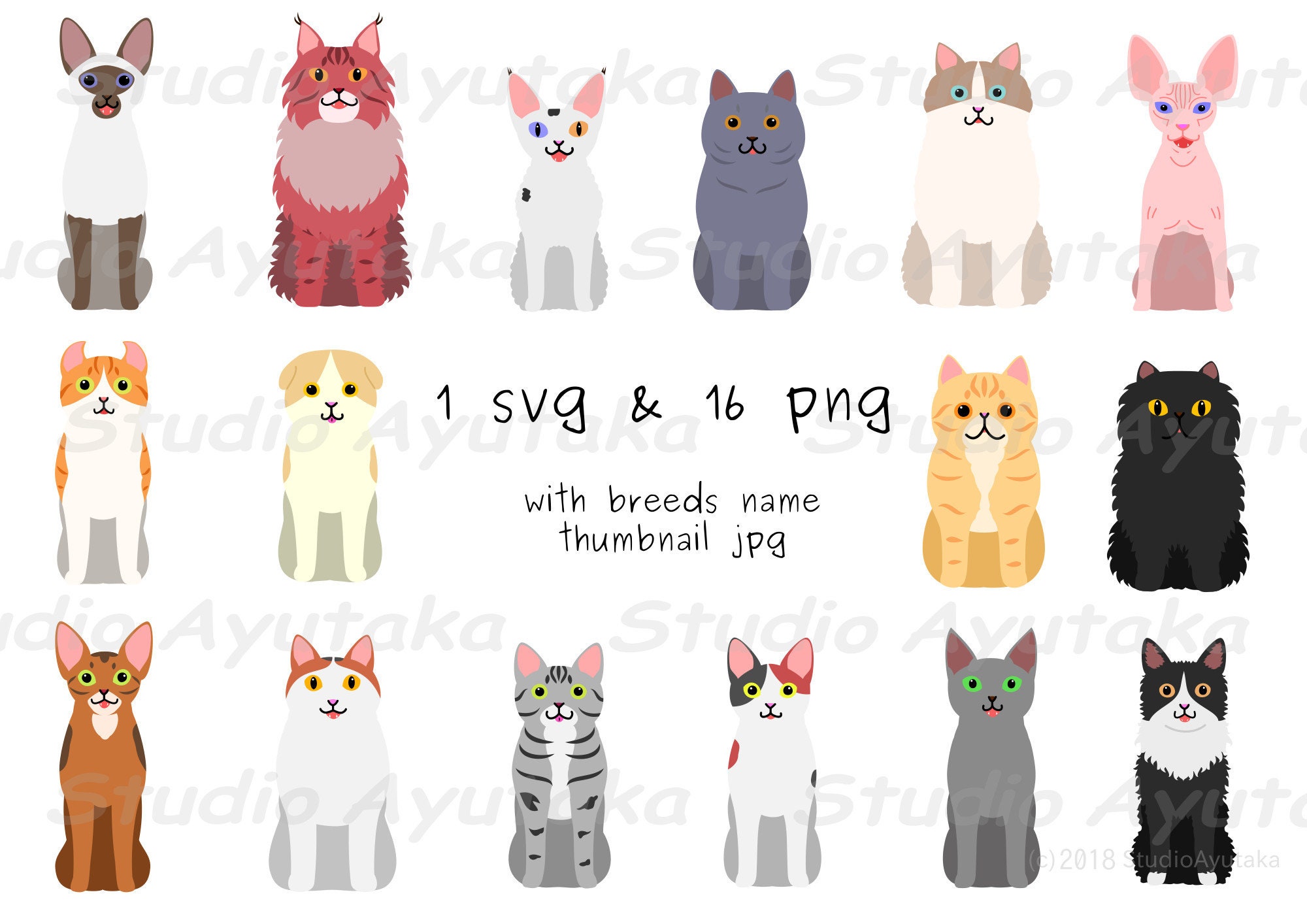 16 Cartoon Cats Sitting Set Svg Png - Etsy