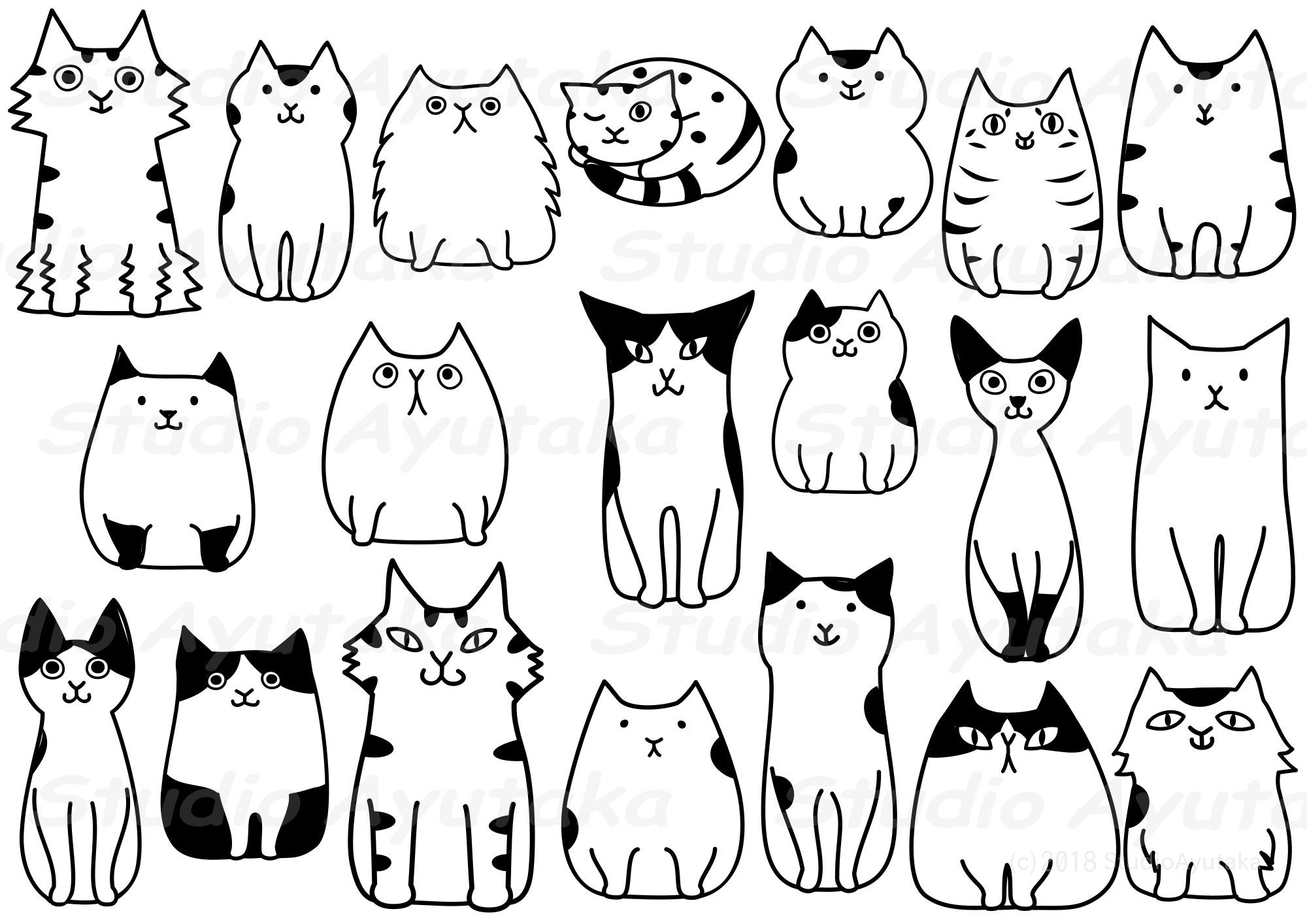 20 Funny Doodle Cats Bundle Line Art Svg Png | Etsy