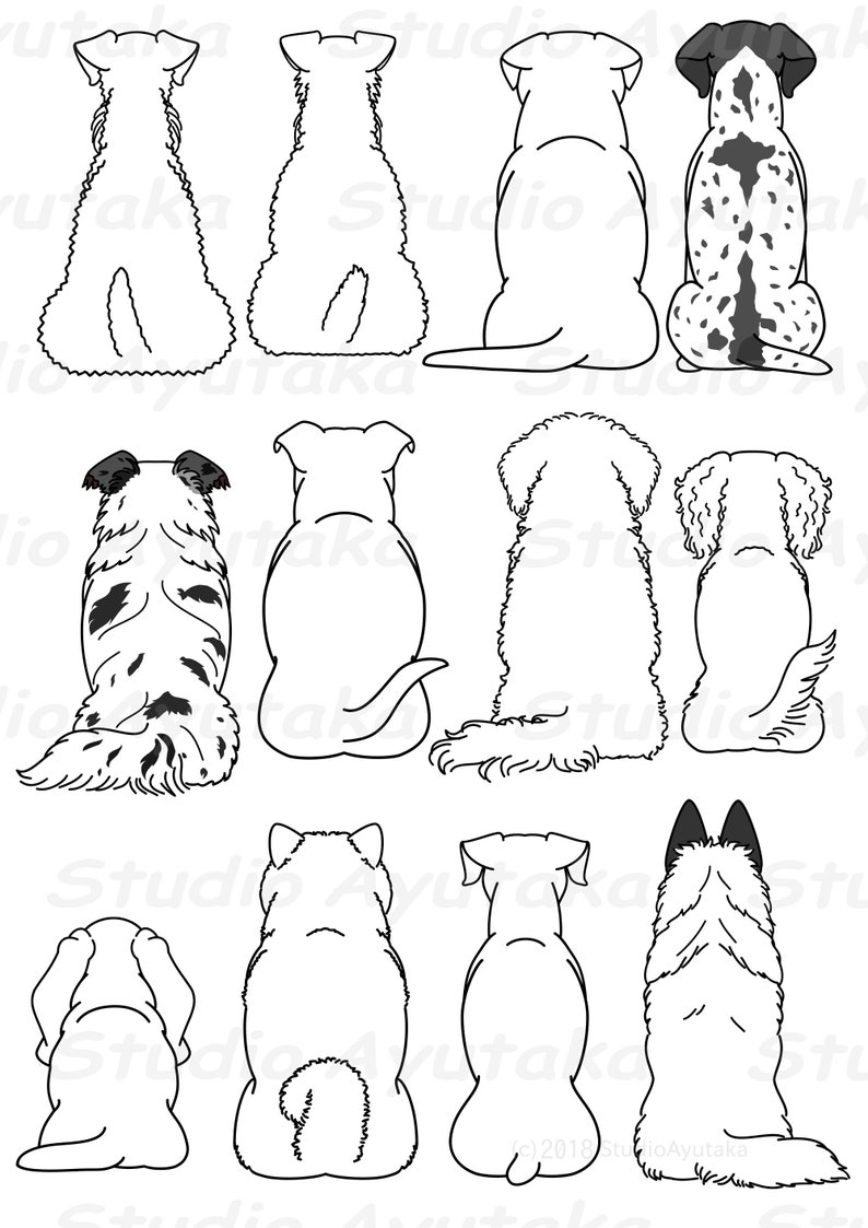 60 dogs from behind lineart big bundle svg png | Etsy