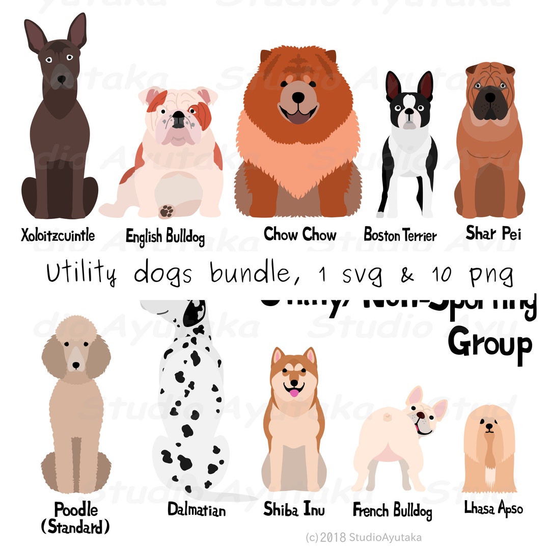 Utility Dogs Bundle, Svg, Png, Handmade, Illustration, Digital Drawing ...