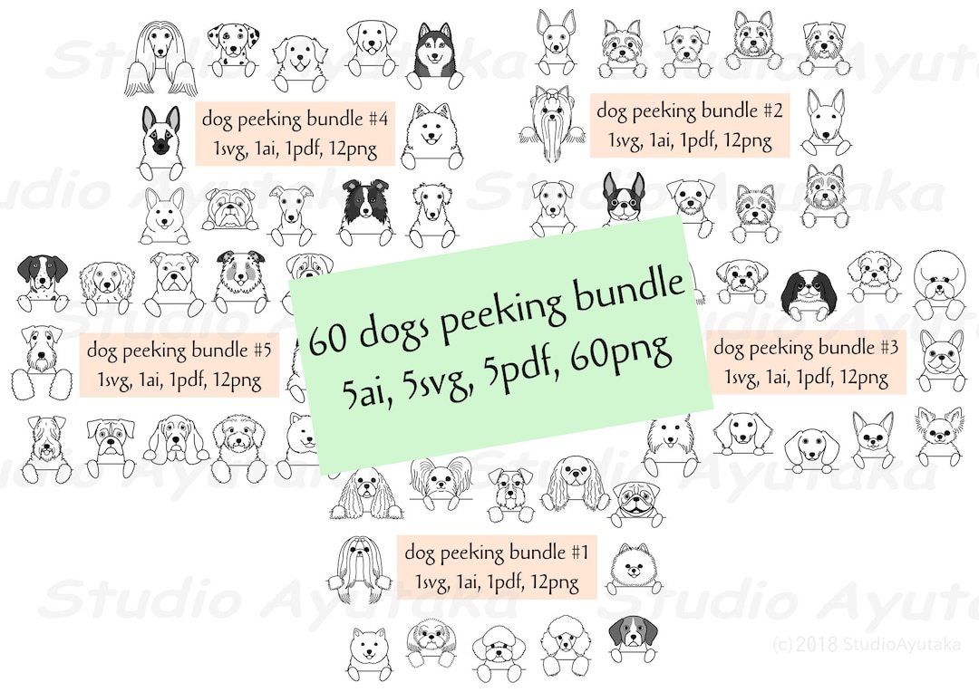 60 Dogs Peeking Lineart Big Bundle, Svg, Ai, Pdf, Png - Etsy