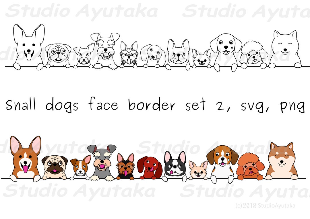 Small Dogs Face Border Set 2, Line Art &color, Svg, Png - Etsy