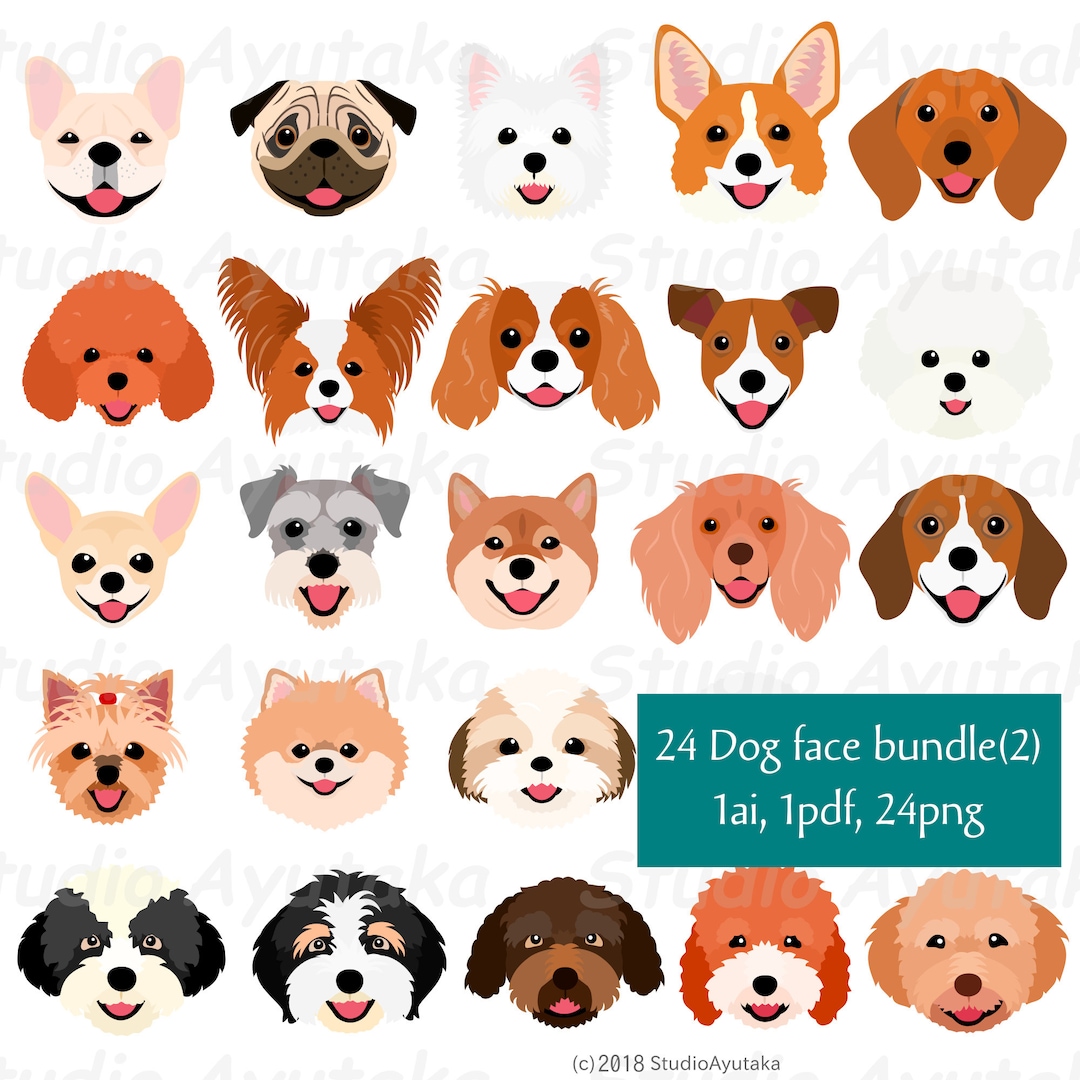 Smiling Dog Faces Bundle(2), 1ai, 1pdf, 24png - Etsy