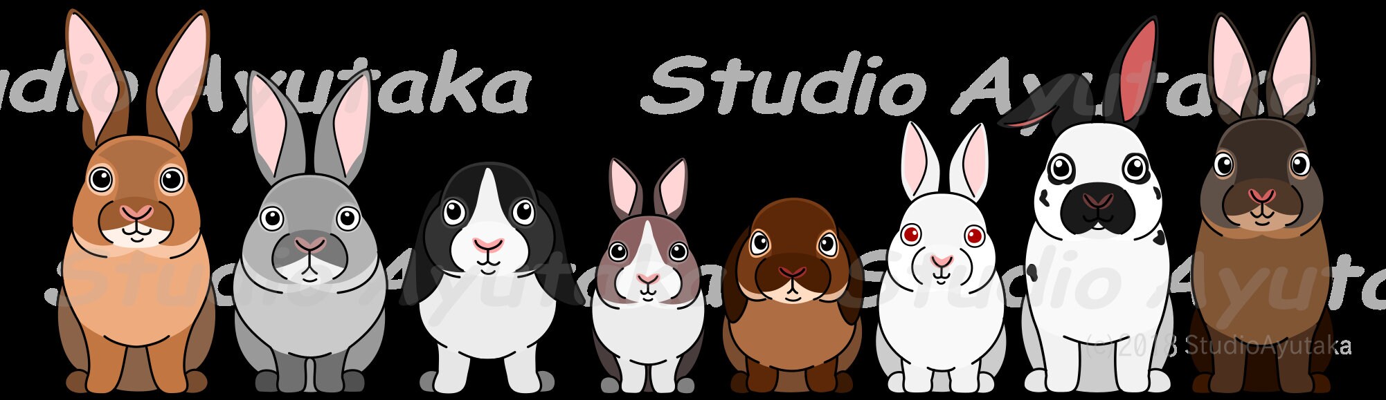 Rabbits Full Border Set 1 Line Art&color Svg Png | Etsy