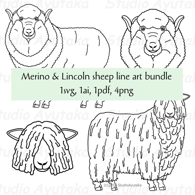 Merino&lincoln Sheep Line Art Design Svg Ai Pdf Png | Etsy