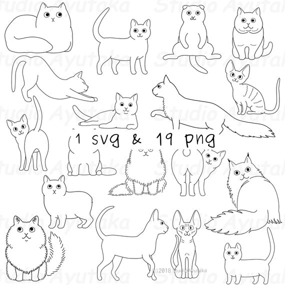 18 Doodle Cats Set line Art Svg Png - Etsy