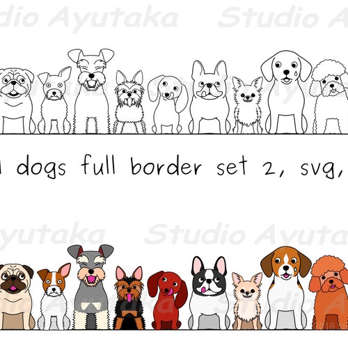 Small Dogs Full Border Set 1 Line Art&color Svg Png | Etsy