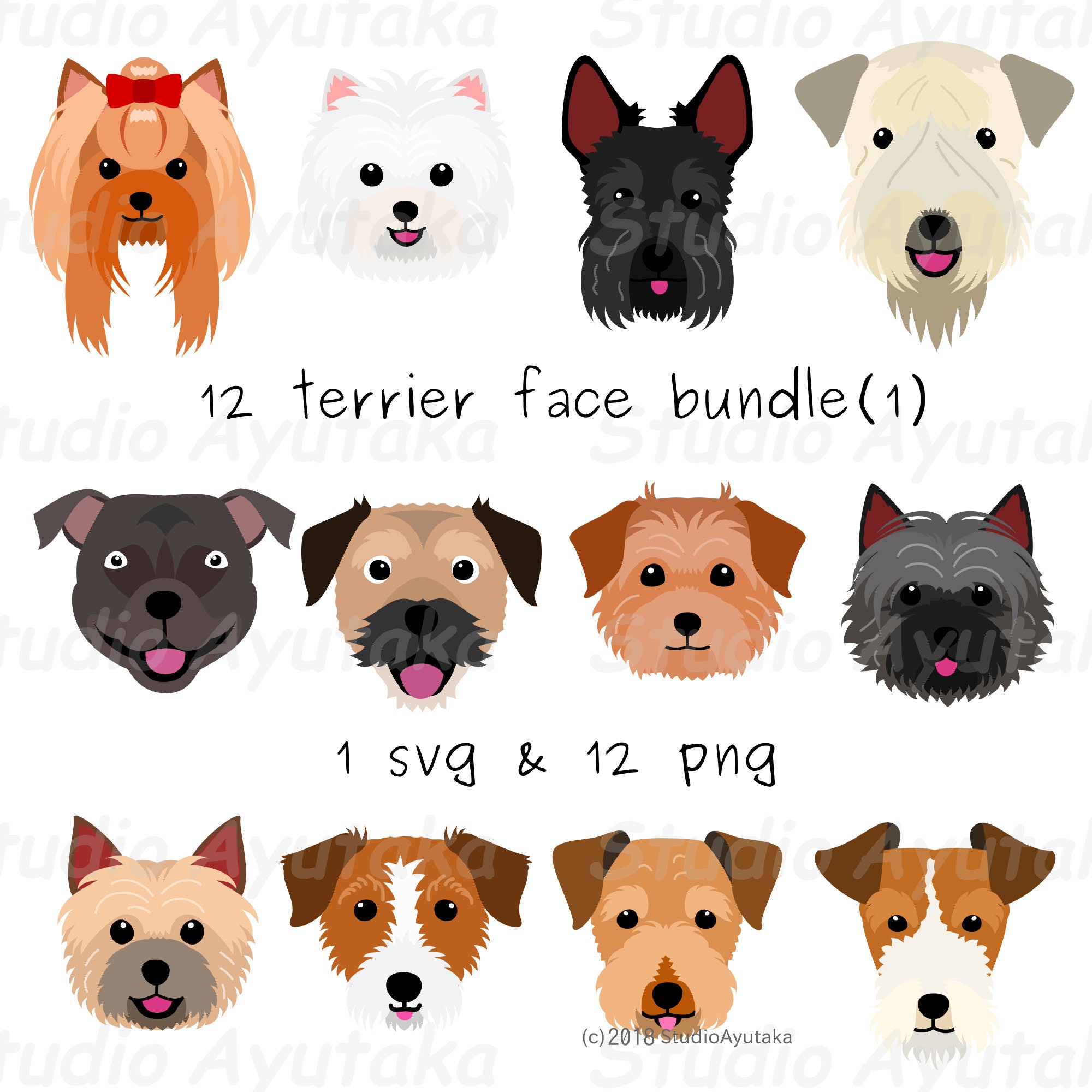 12 Cute Terrier Faces1 Svg Png | Etsy