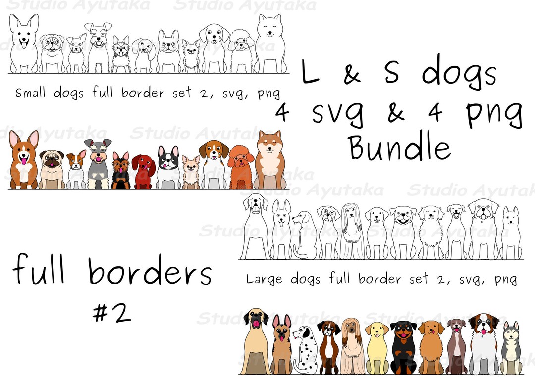 L&S Dogs Full Border #2 Bundle , Svg, Png, Illustration, Digital ...