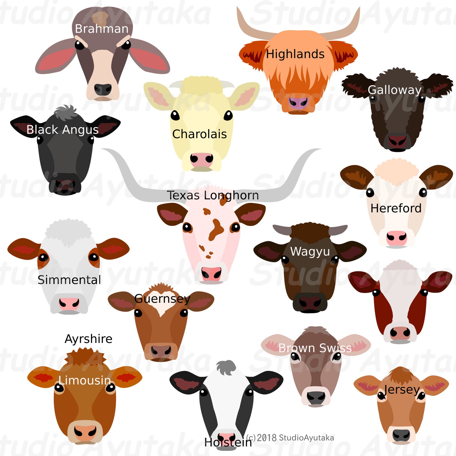 15 Cow Heads Bundle, Ai, Pdf, Png - Etsy