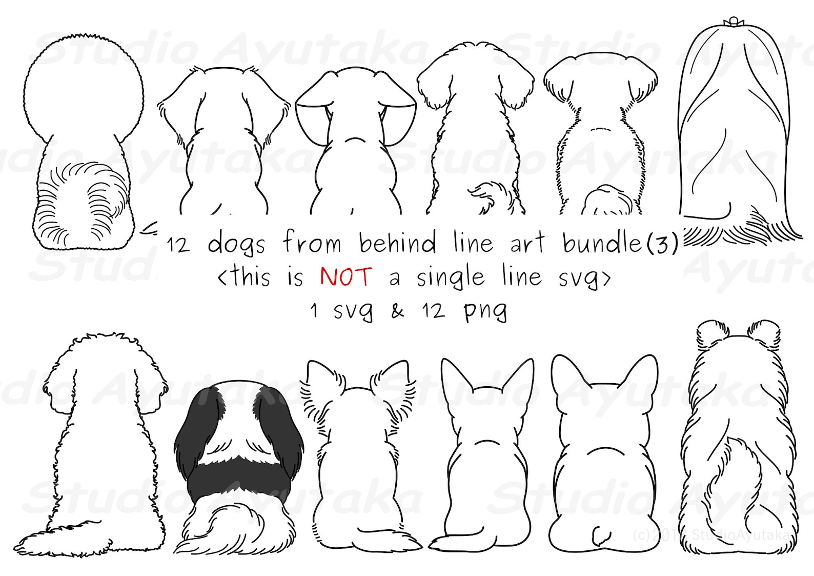 12 dogs back line art bundle3 svg png | Etsy