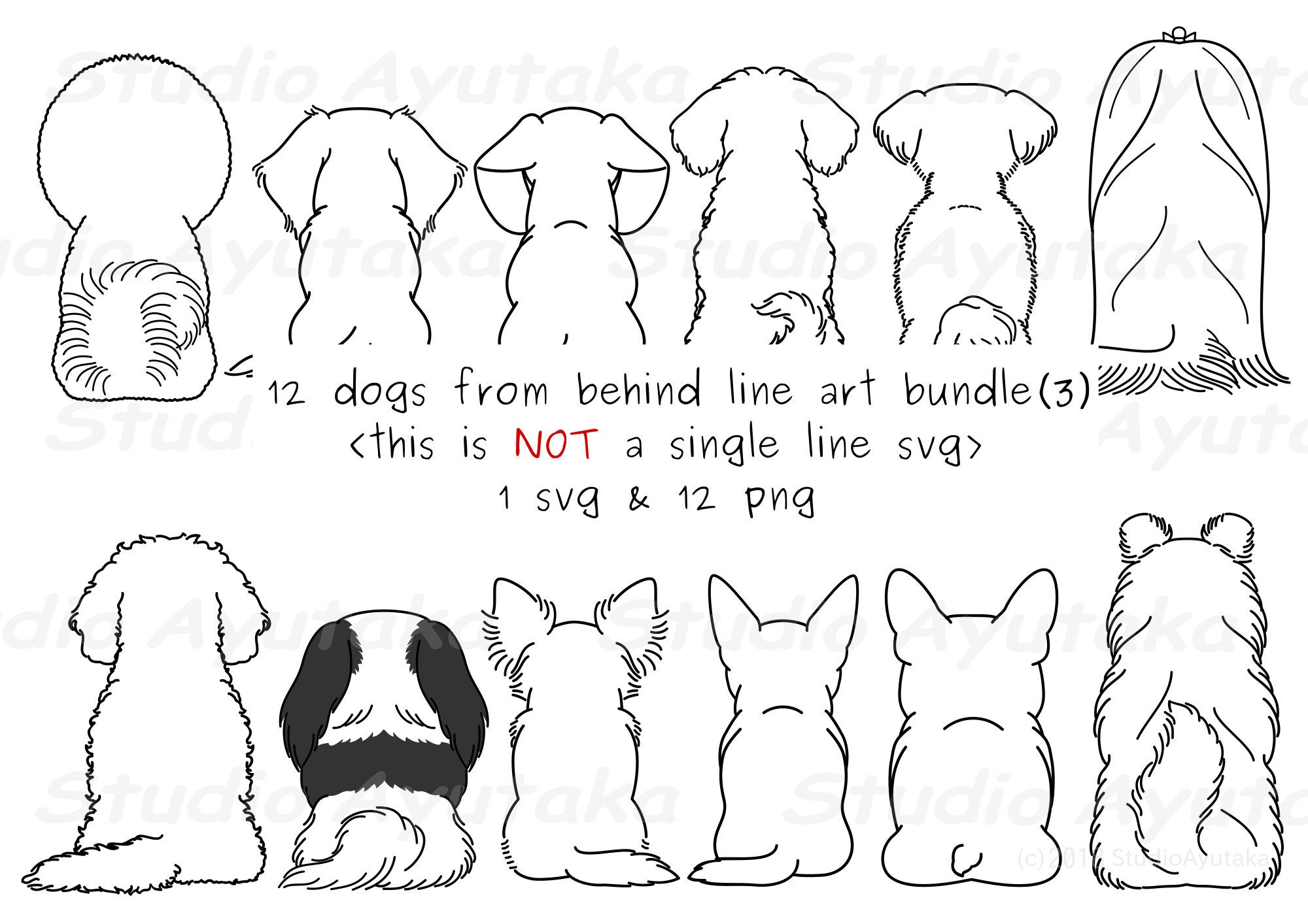 12 Dogs Back Line Art Bundle(3), Svg, Png, Illustration, Digital ...