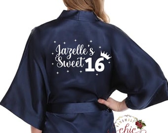 Mis Quince XV Satin Robe, Batas De Satin Con Personalisacion Gratis ...