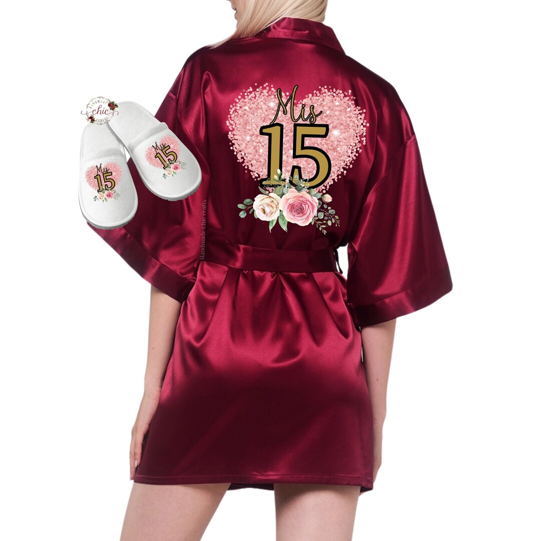Mis Quince Robe, Pink Heart XV Satin Robe, Bridesmaid Party Robe ...