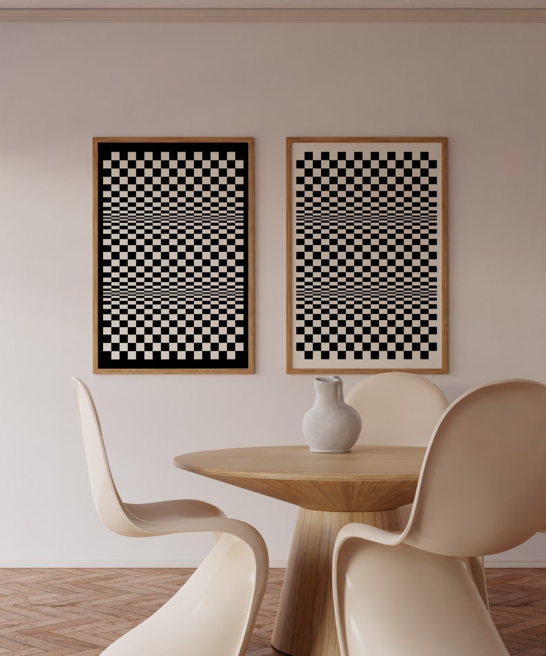 Mid-century Modern Checkered Printable Wall Art Set of 2 - Abstract Op ...