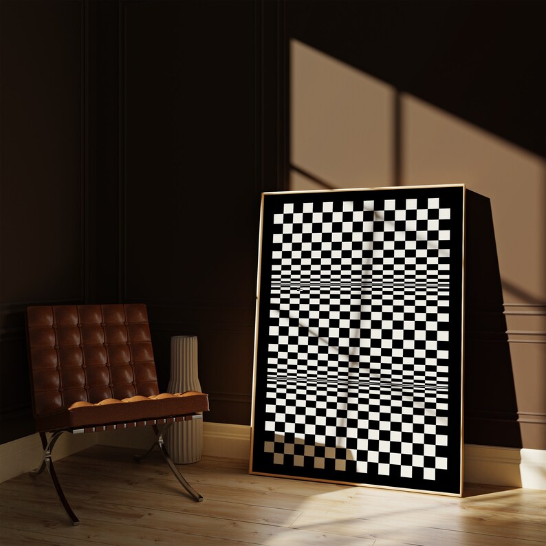 Mid-century Modern Checkered Printable Wall Art - Abstract Op Art Retro ...