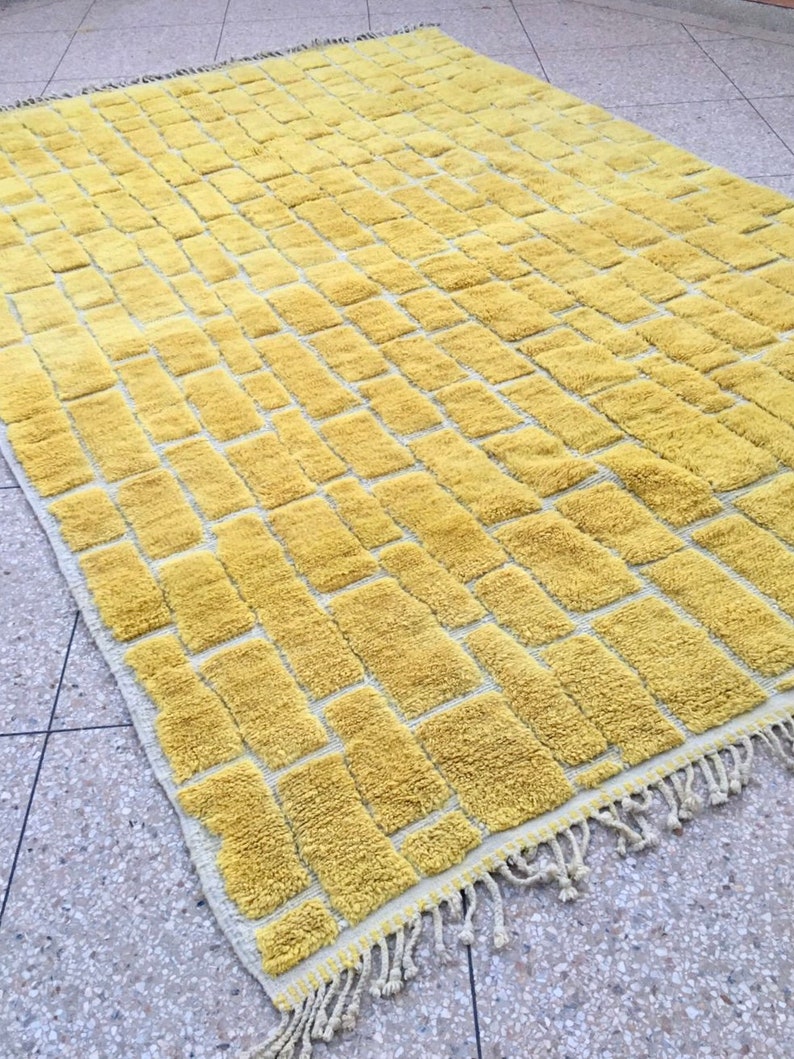 Gorgeous Yellow Moroccan Rug Bright Yellow Blocked Design - Etsy