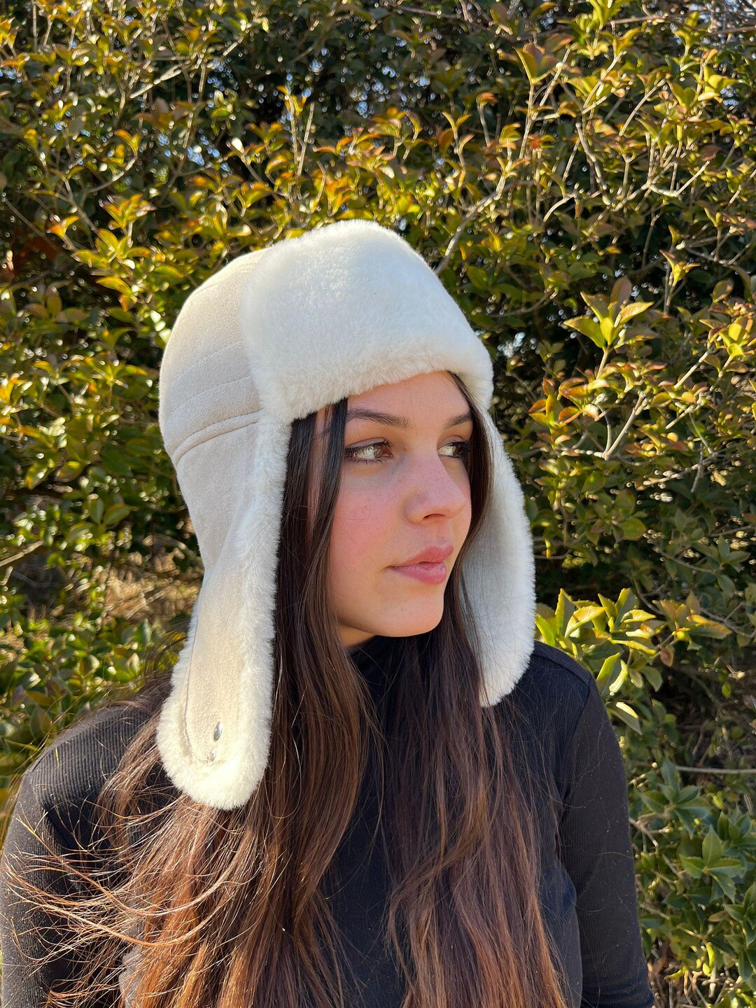 Warm Winter Aviator Hat, Unisex Trapper Cap, Real Sheepskin & Leather ...