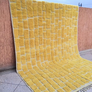 Gorgeous Yellow Moroccan Rug, Bright Yellow Blocked Design Carpet ...