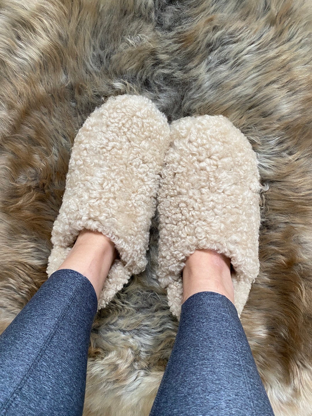 Tan Slip-on Slipper, Teddy Shearling Slippers, Cozy Slippers, Sheepskin ...