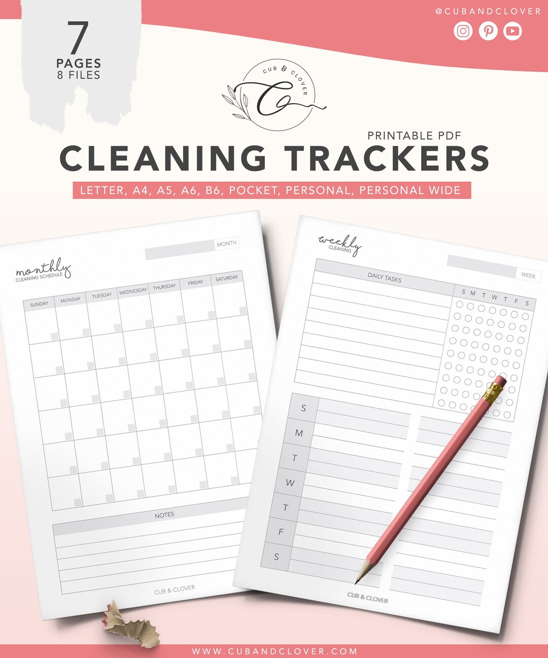 CLEANING TRACKERS | Printable | Household + Cleaning Planner, Daily ...