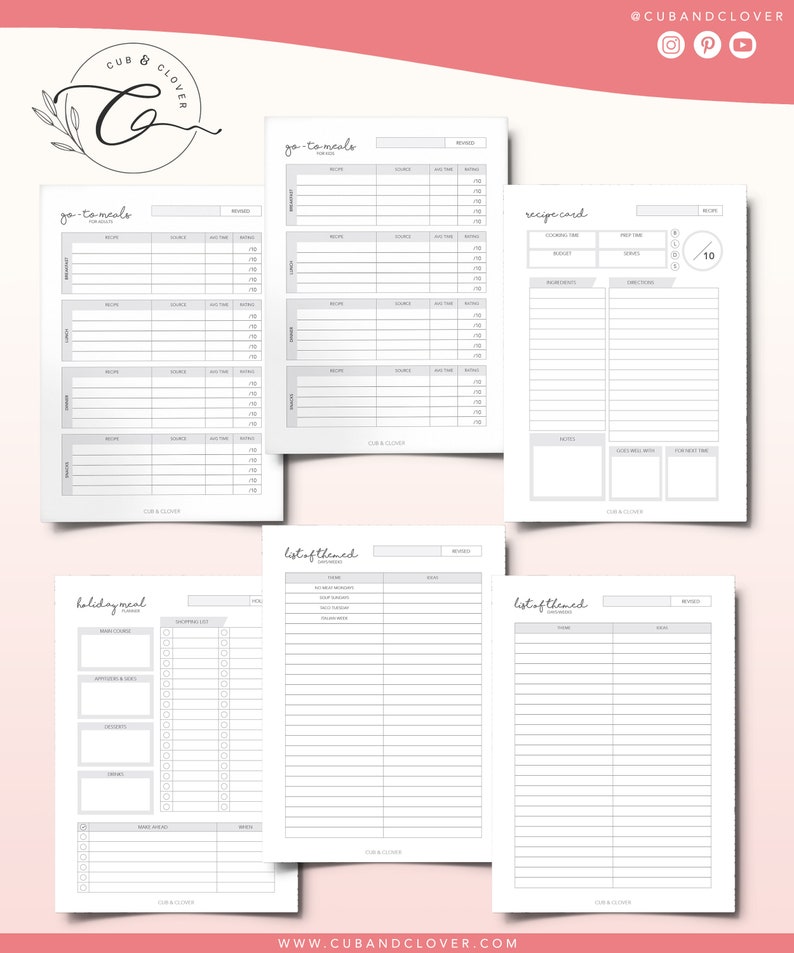 RECIPE BINDER | Printable | Meal Planner, Grocery List, Menu Planner ...
