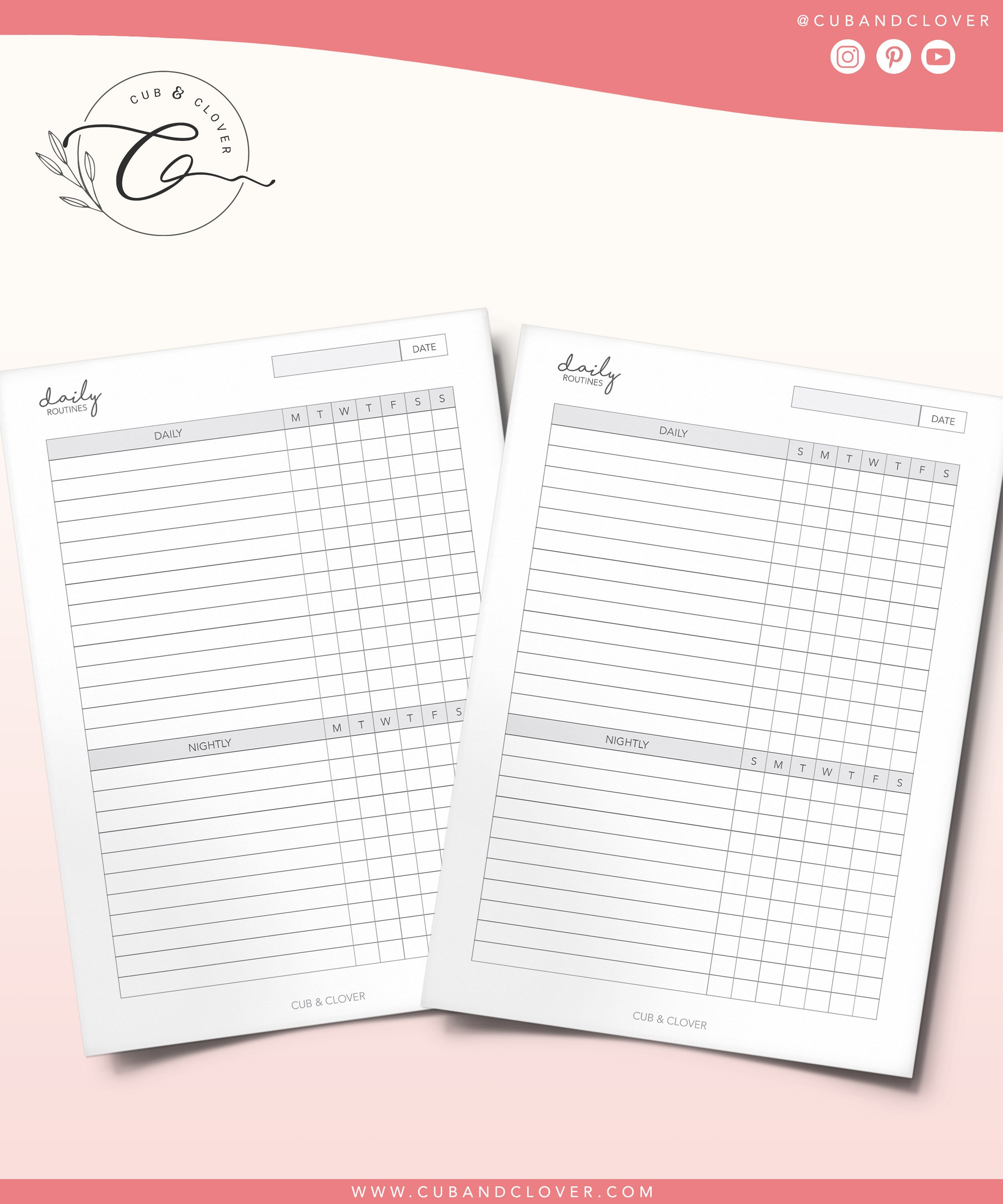 DAILY ROUTINES SHEETS Printable Monthly Daily Planner, Weekly Planner ...