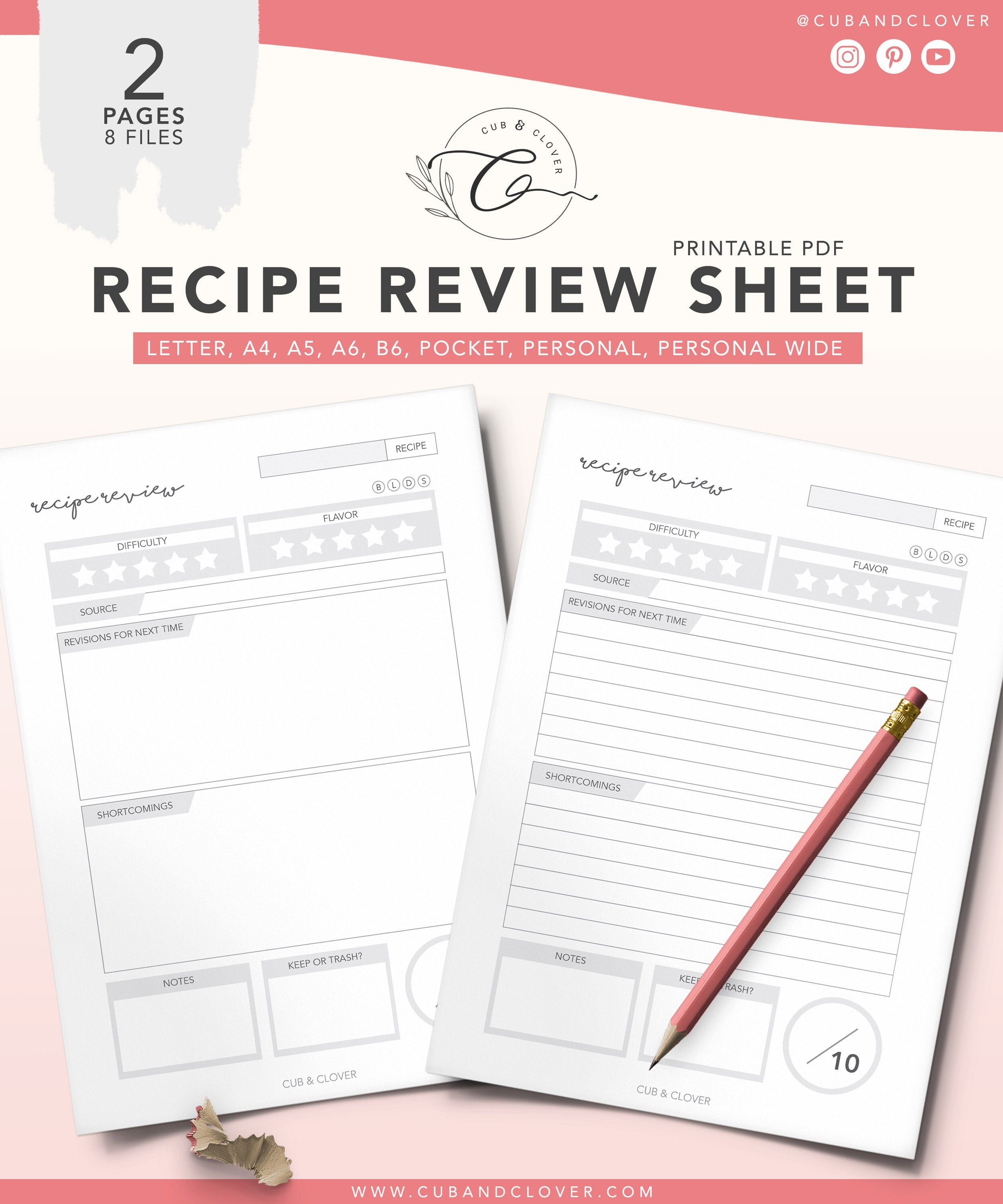 RECIPE REVIEW SHEET | Printable | Weekly Meal Planner, Meal Planner ...