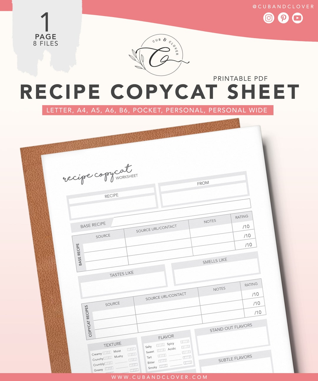 RECIPE COPYCAT WORKSHEET | Printable | Weekly Meal Planner, Grocery ...