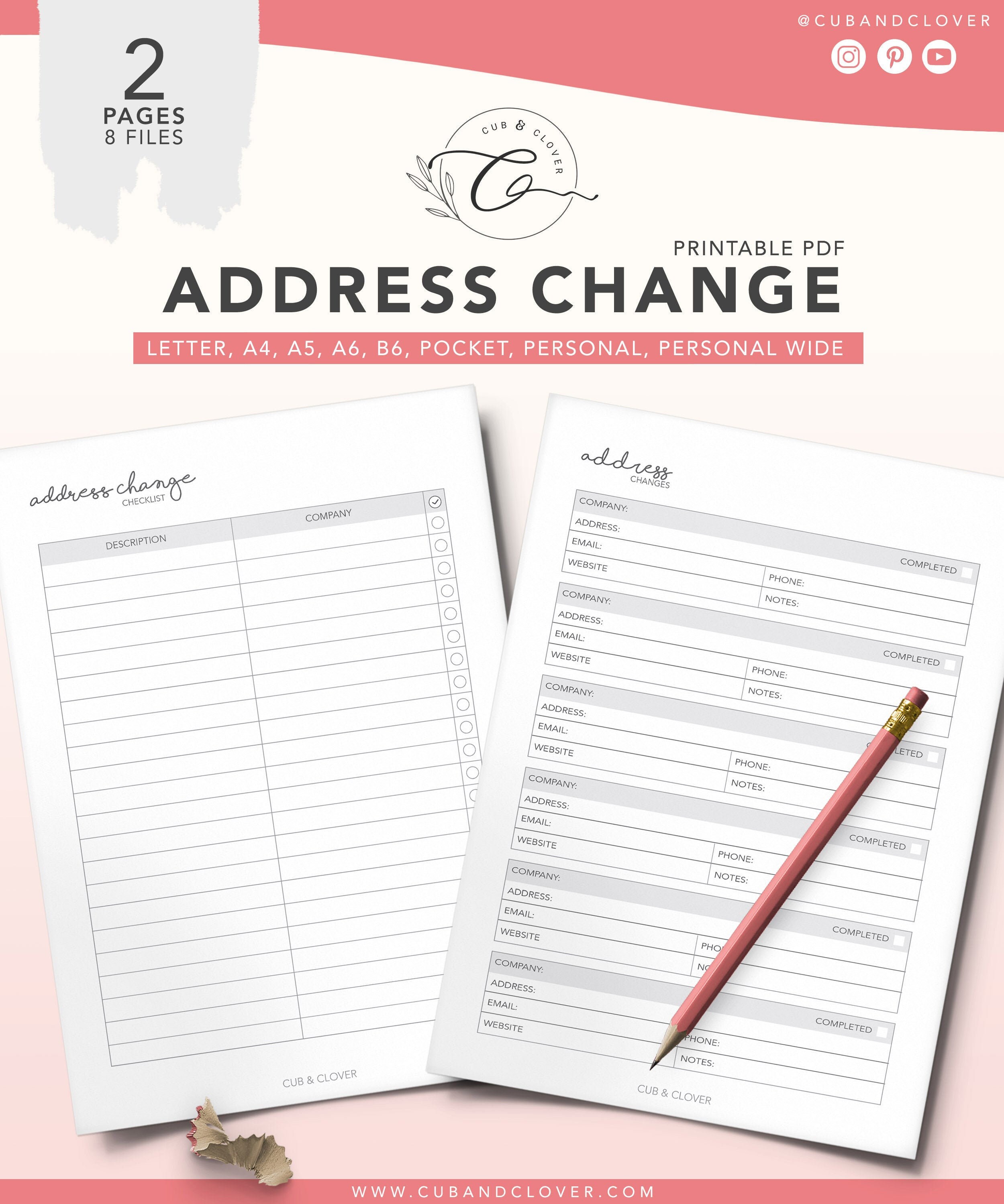 ADDRESS CHANGE SHEETS | Printable | Household Planner, Moving ...