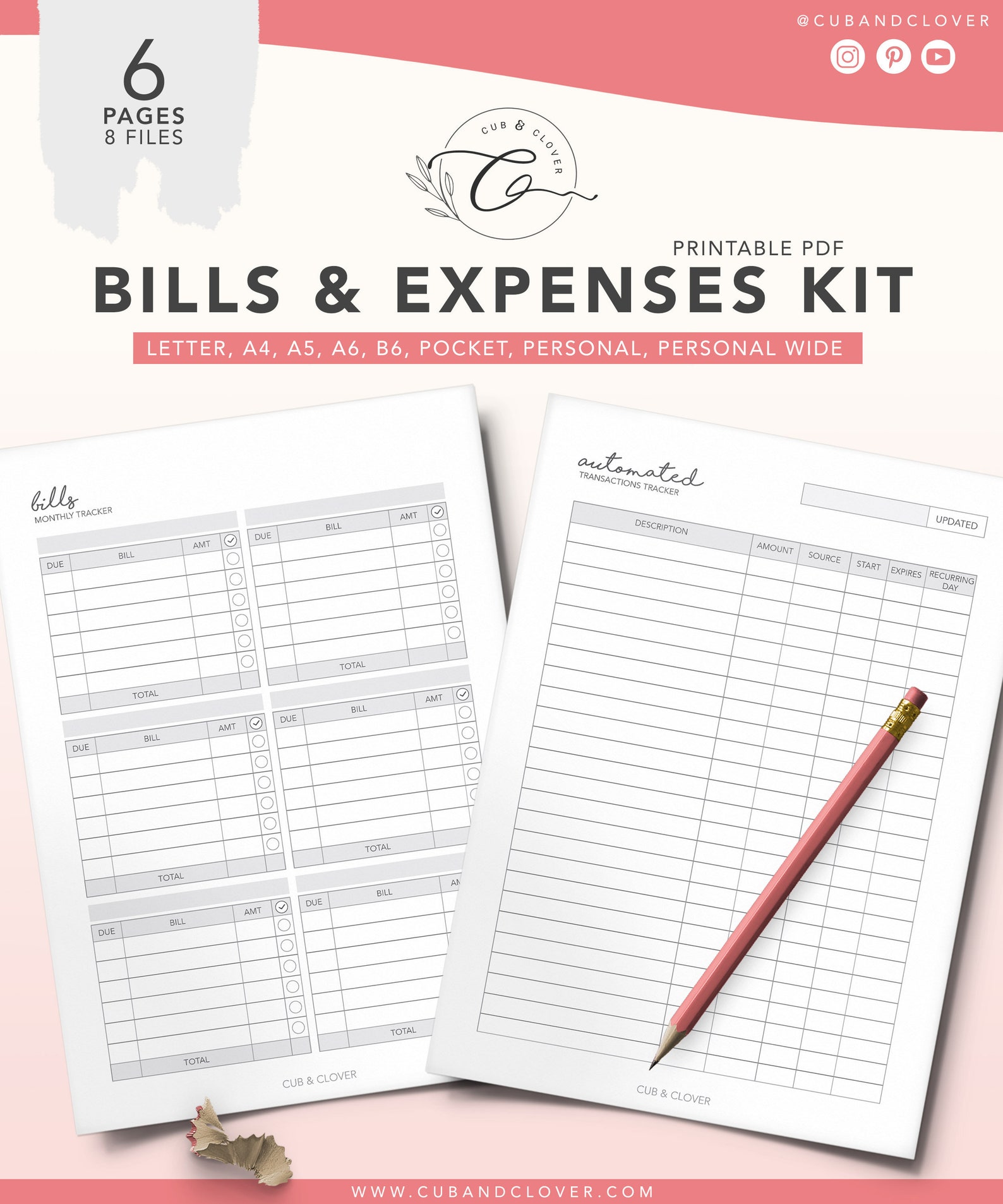 BILLS and EXPENSES KIT | Printable | Budget Planner, Debt & Bill ...
