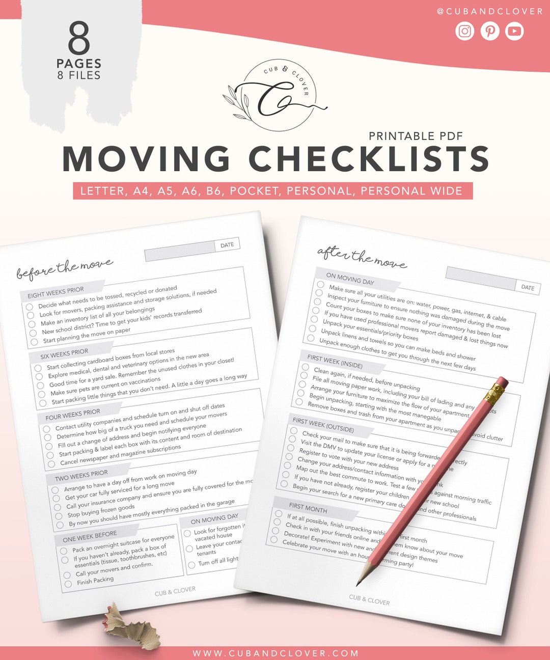 MOVING CHECKLISTS | Printable | Moving Planner, Cleaning Planner ...