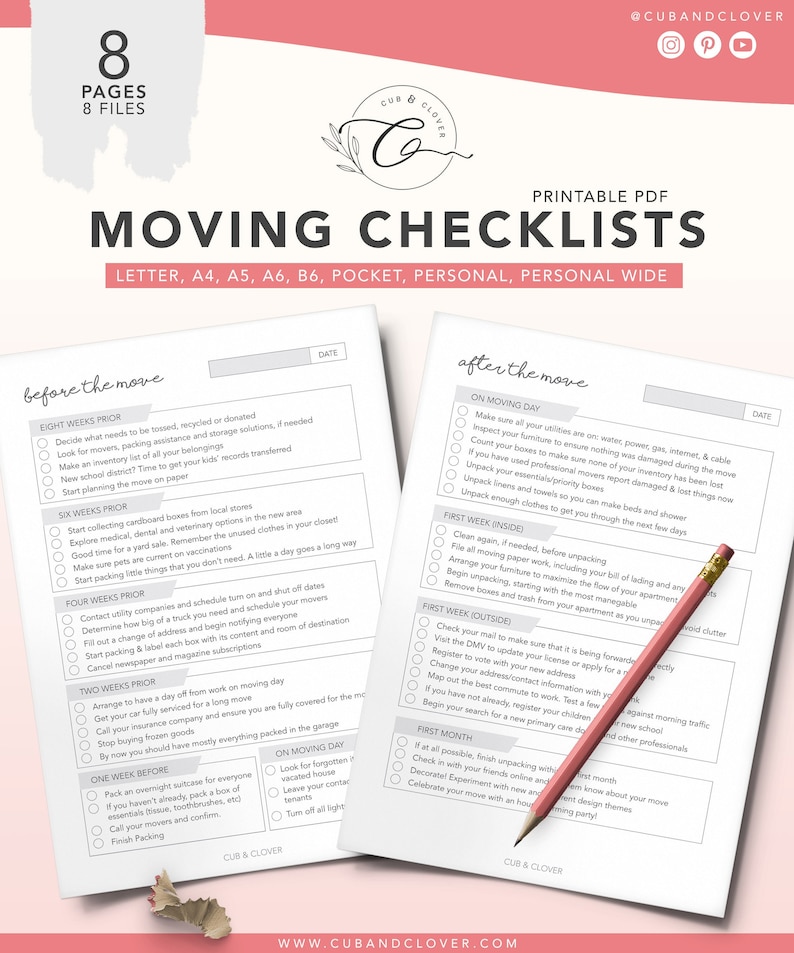 MOVING CHECKLISTS | Printable | Moving Planner, Cleaning Planner ...