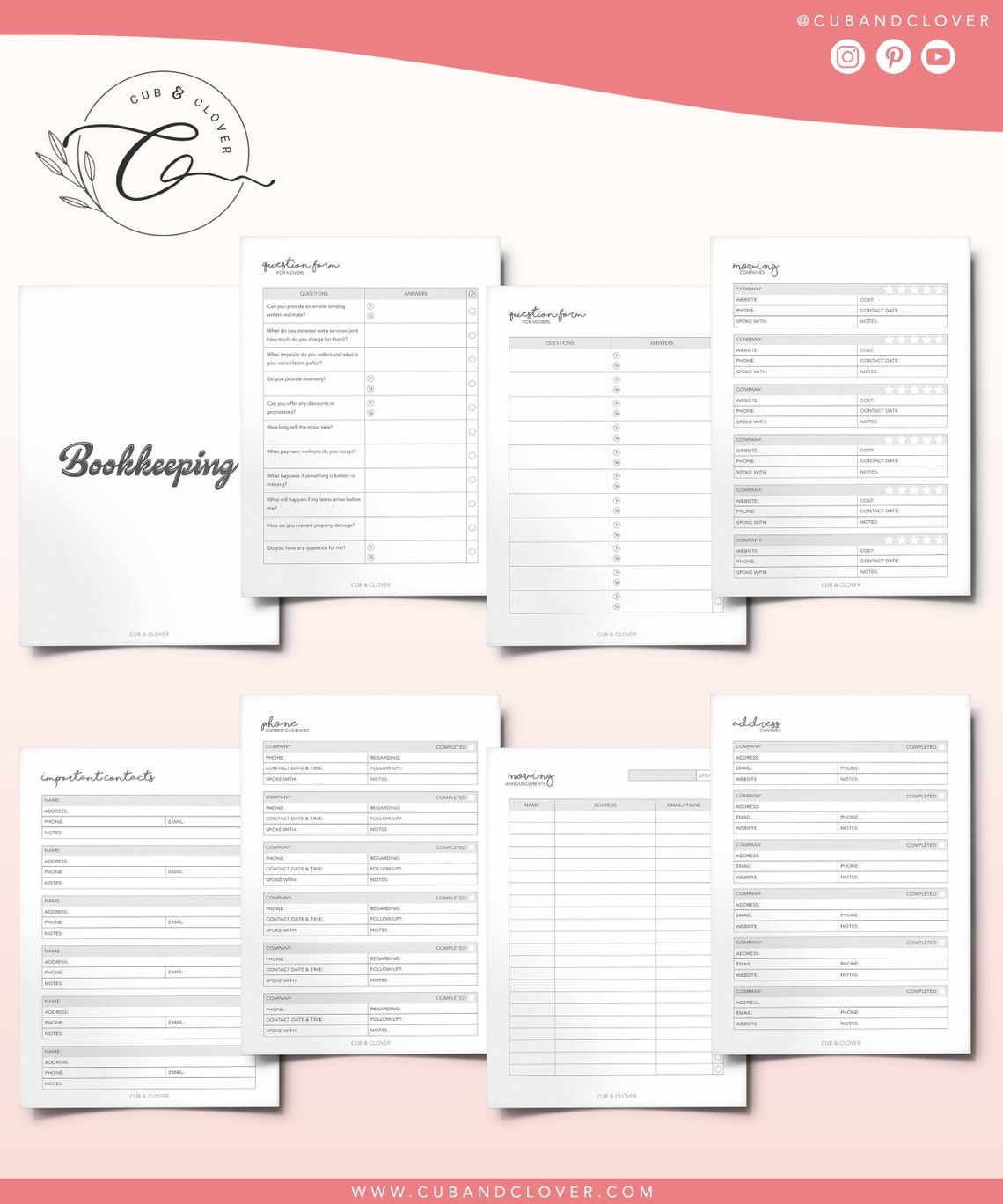 MOVING BOOKKEEPING KIT Printable Moving Announcements, New Home, Moving ...
