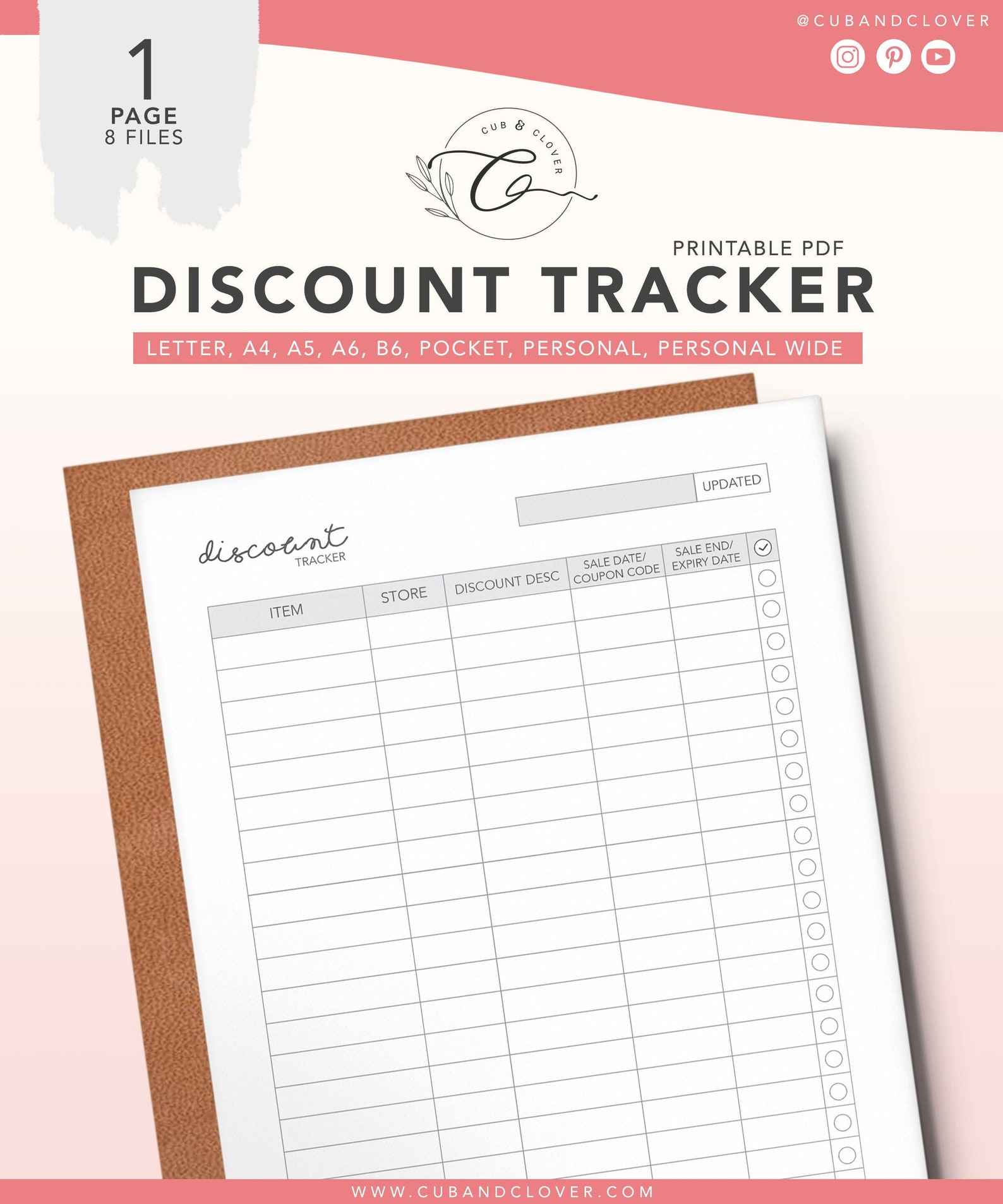 DISCOUNT TRACKER SHEET | Printable | Budget Planner, Debt & Bill ...