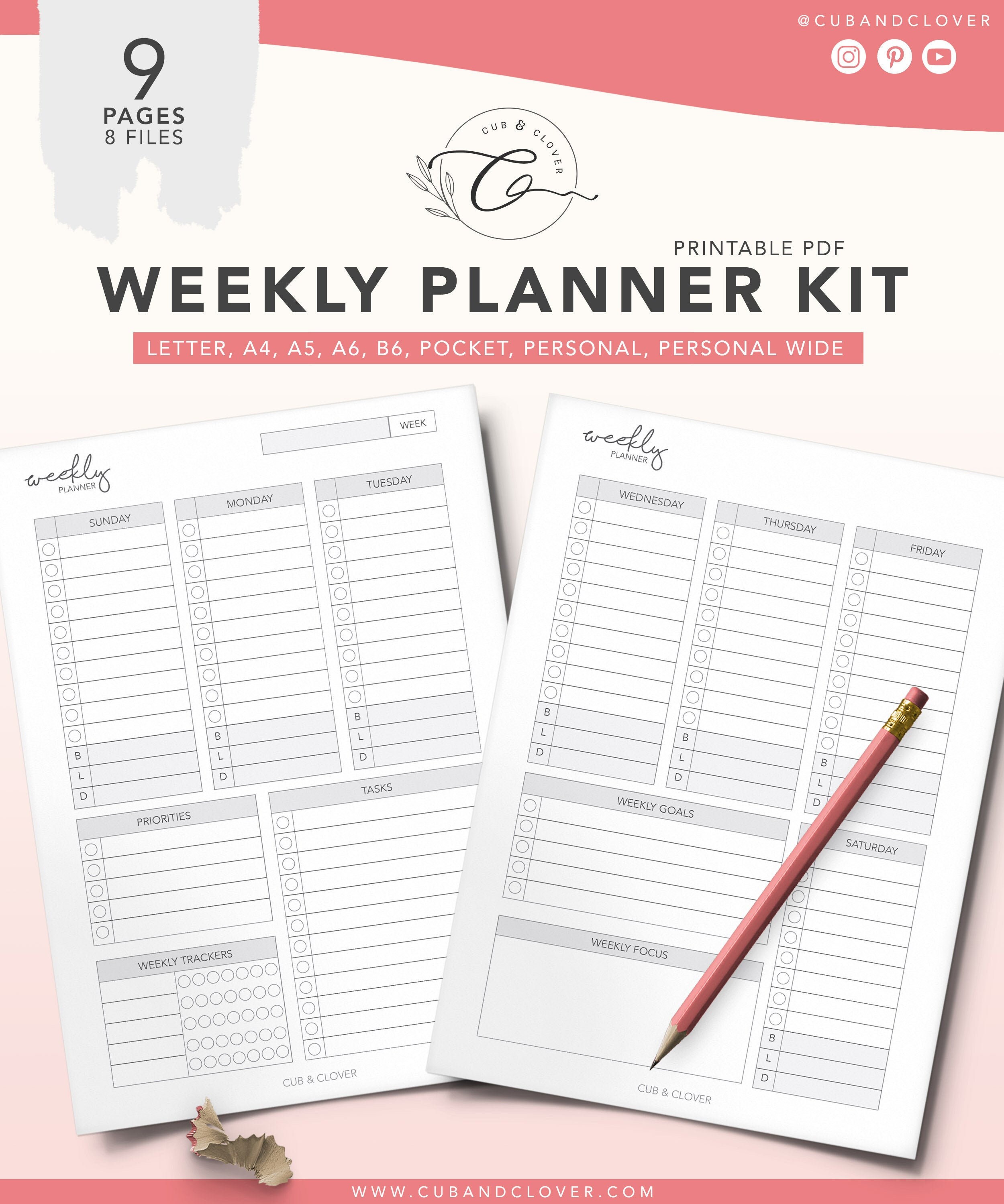 WEEKLY PLANNER KIT Printable Monthly Daily Planner - Etsy