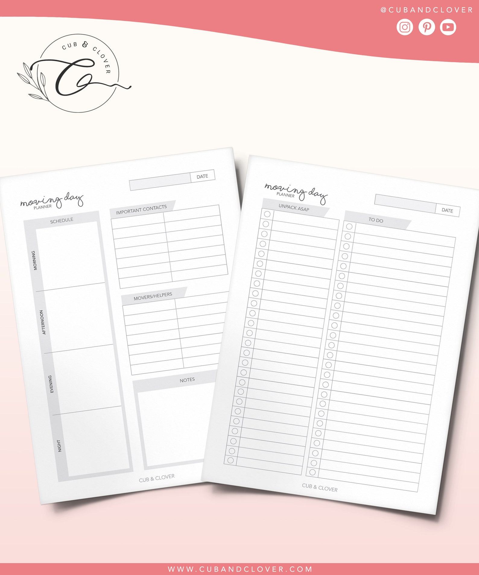 MOVING DAY WORKSHEETS Printable Household Planner, Cleaning Planner ...