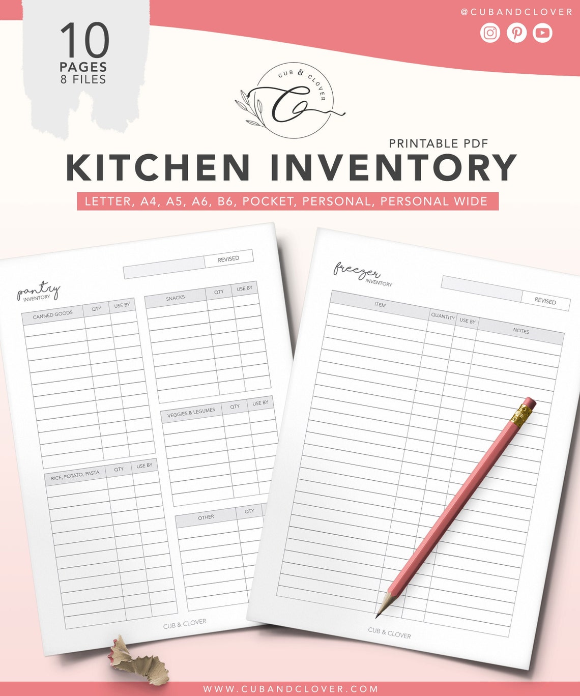 KITCHEN INVENTORY LISTS Printable Weekly Meal Planner, Grocery Lists ...