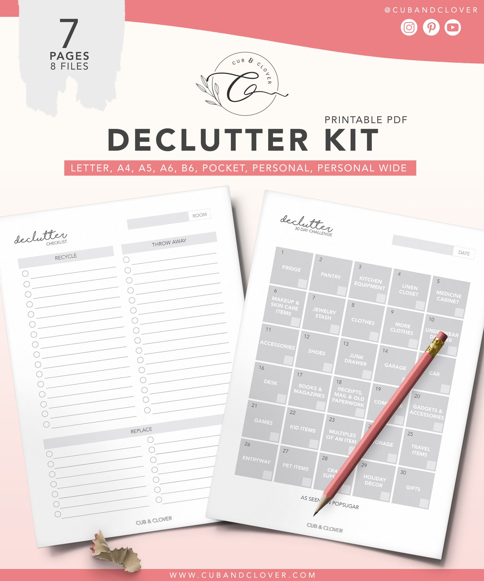 DECLUTTER KIT Printable Household Cleaning Planner, Weekly Cleaning ...