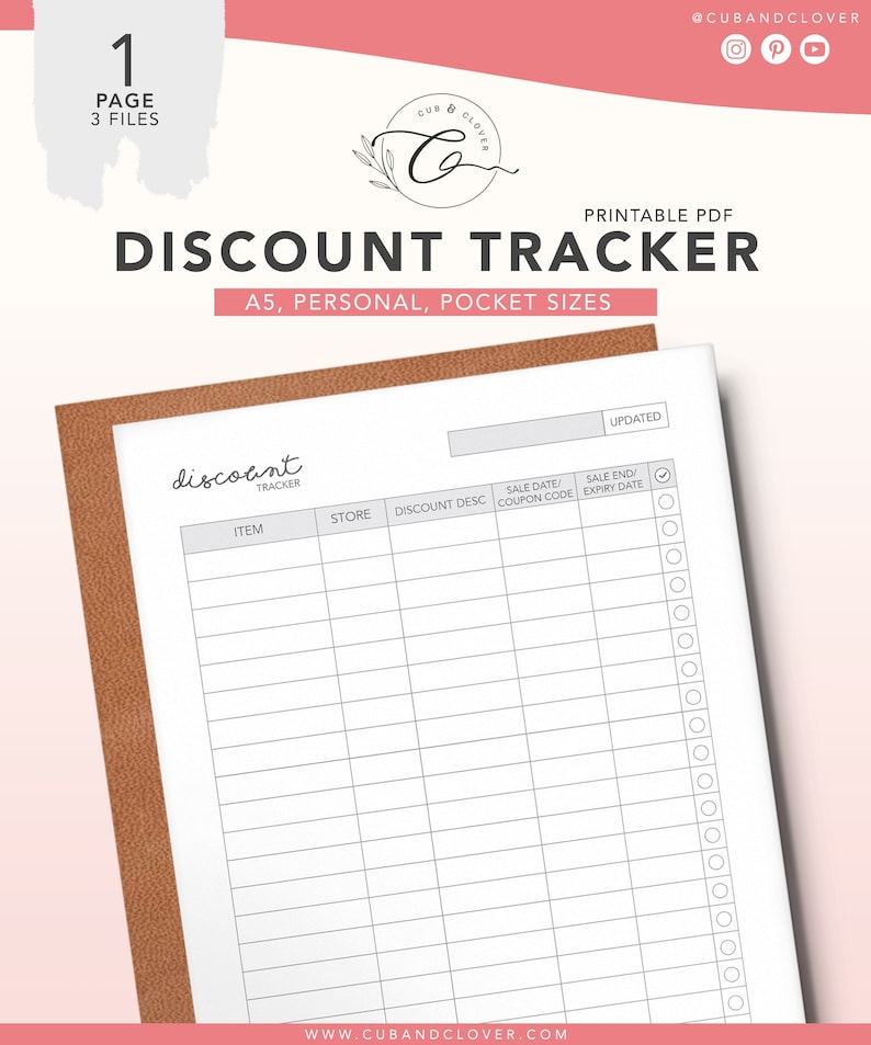 DISCOUNT TRACKER SHEET Printable Budget Planner Debt & | Etsy